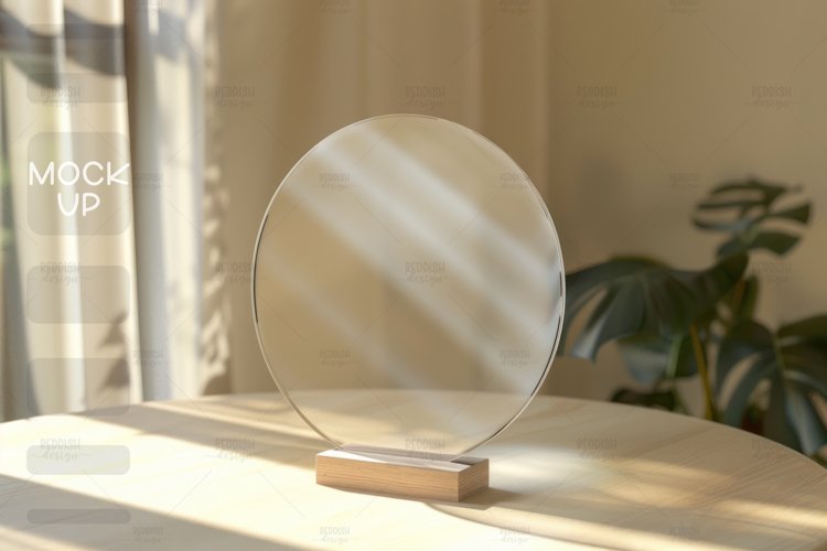 Round Acrylic Table Sign Mockup, Acrylic Table (4205184)