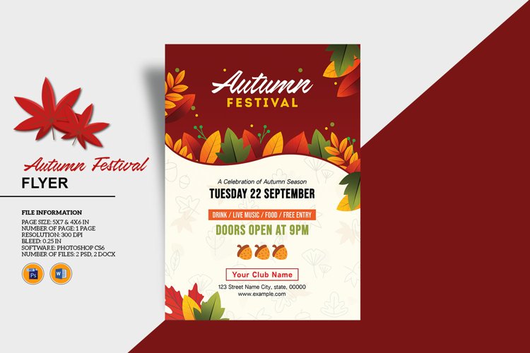 Autumn / Fall Party Flyer, Word and Photoshop Template
