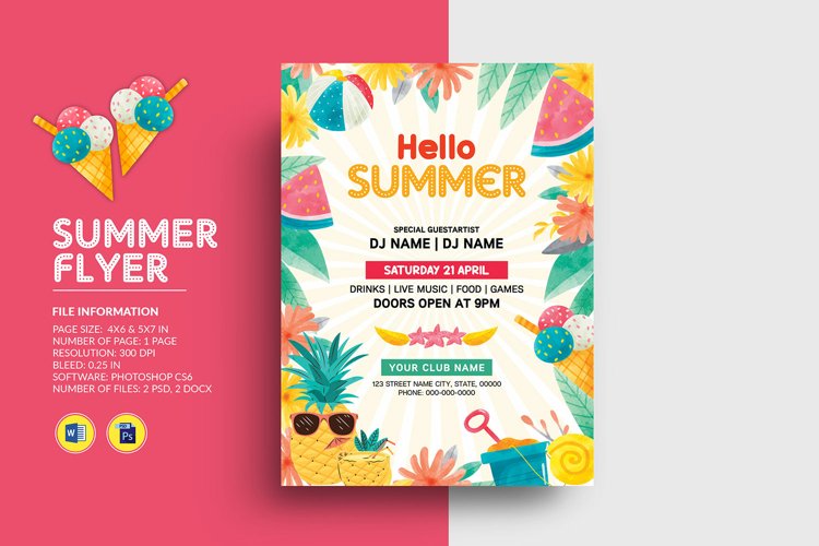 Summer Party Flyer, Ms Word and Photoshop Template (1931047)