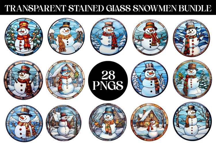 Christmas Stained Glass Snowmen Bundle Ornament Sublimation
