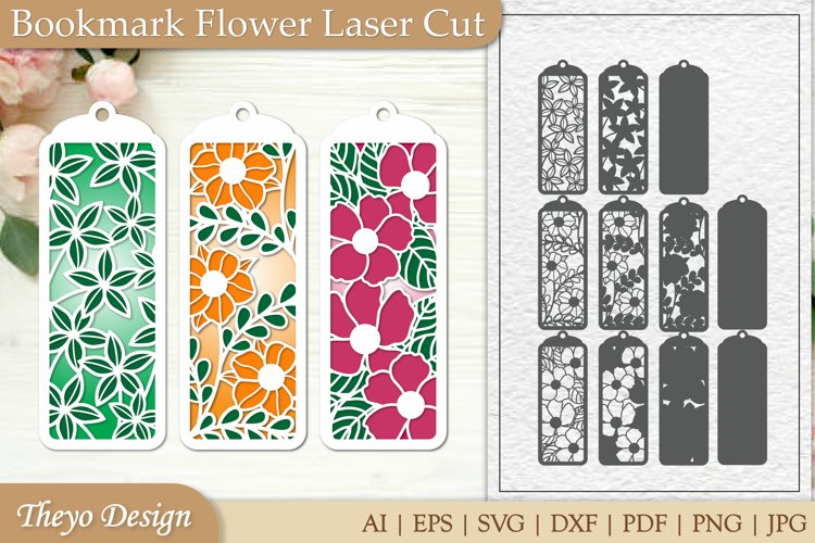 Flower Bookmark Layered Papercut | Bookmark laser (4177751)