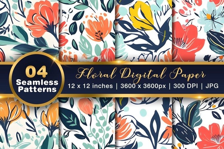 hand drawn floral Seamless Digital Paper,