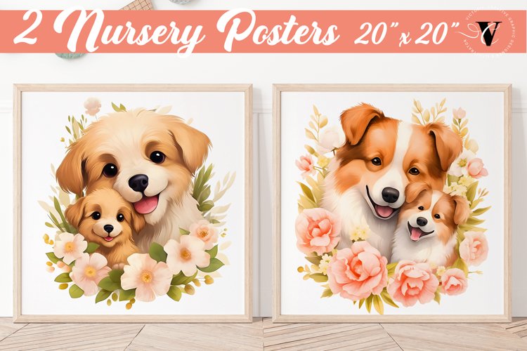 Nursery Posters | Mom and baby Dogs