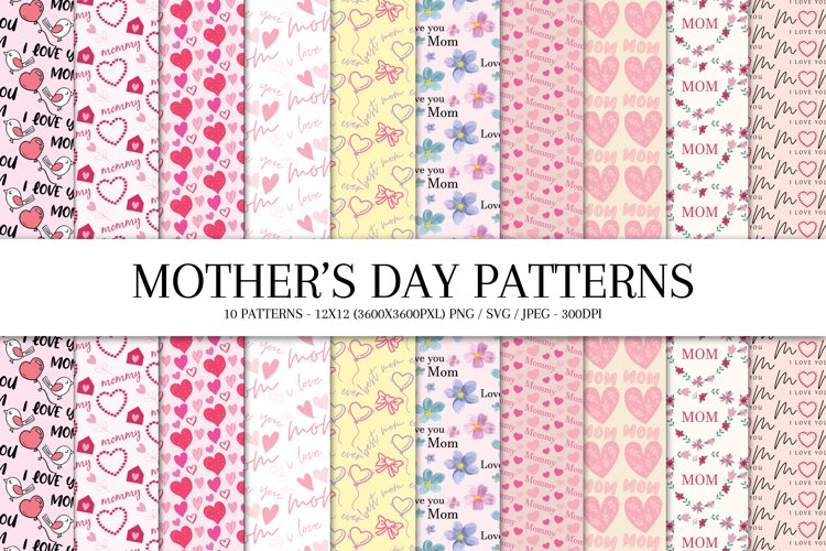 Mother's Day Digital Papers Sublimation & SVG Patterns (1909270 ...