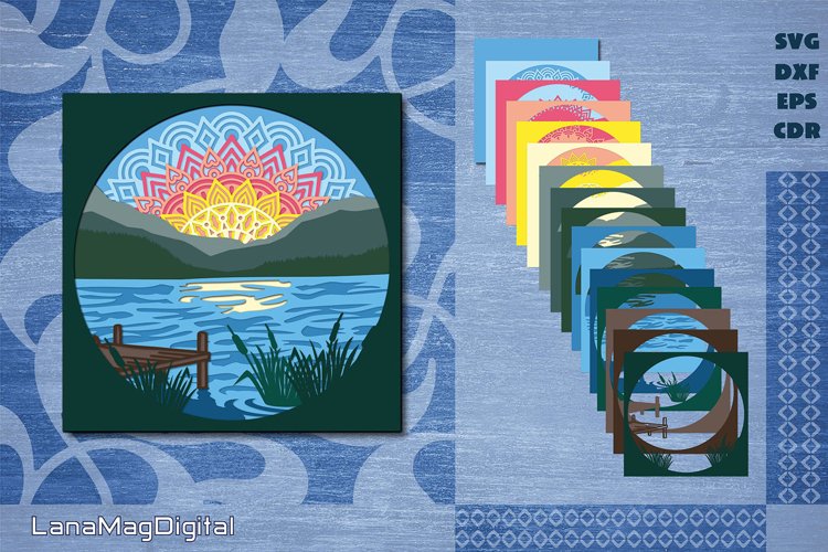 Layered mandala with Mountain lake Father's day Lake life