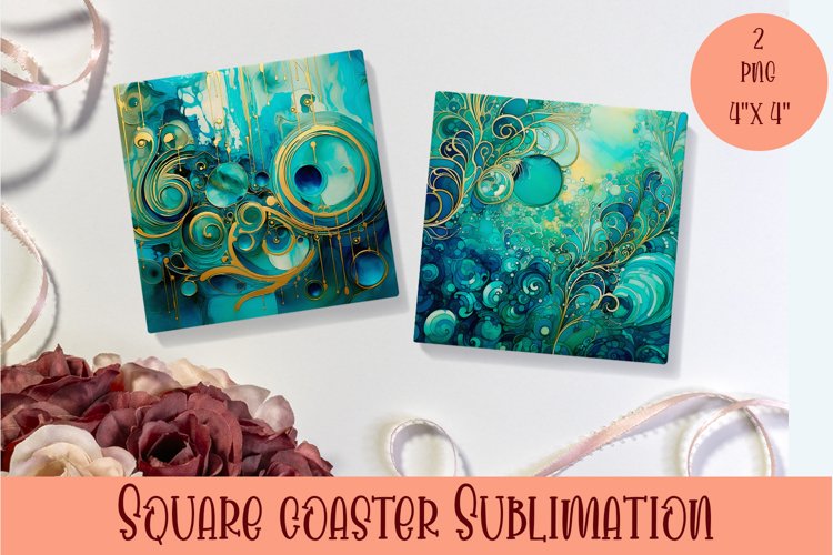Sea Square Coaster Sublimation Design (3324170)