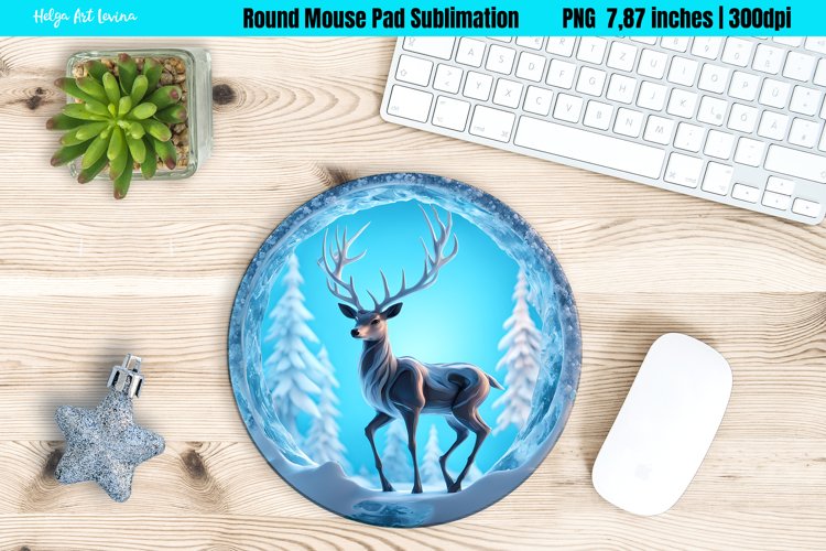 Christmas Round Mouse Pad Sublimation | Ice Deer (2995734)