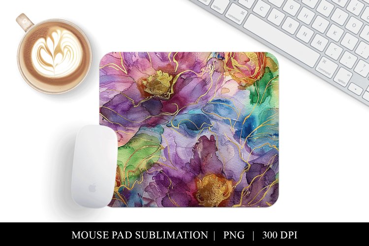 Floral Watercolor Mouse Pad Design, Sublimation Mouse Mat