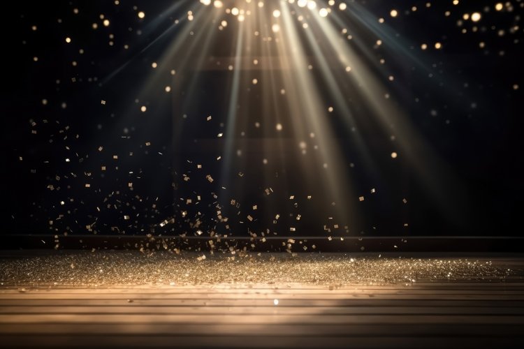 Glittering confetti and lightbeams on a stage (2530658)