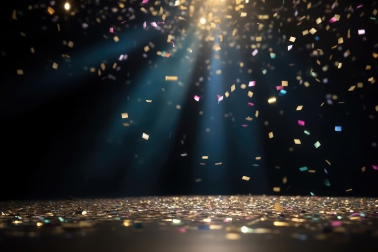 Glittering confetti and lightbeams on a stage (2530659)