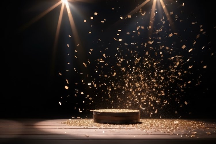 Glittering confetti and lightbeams on a stage (2530660)