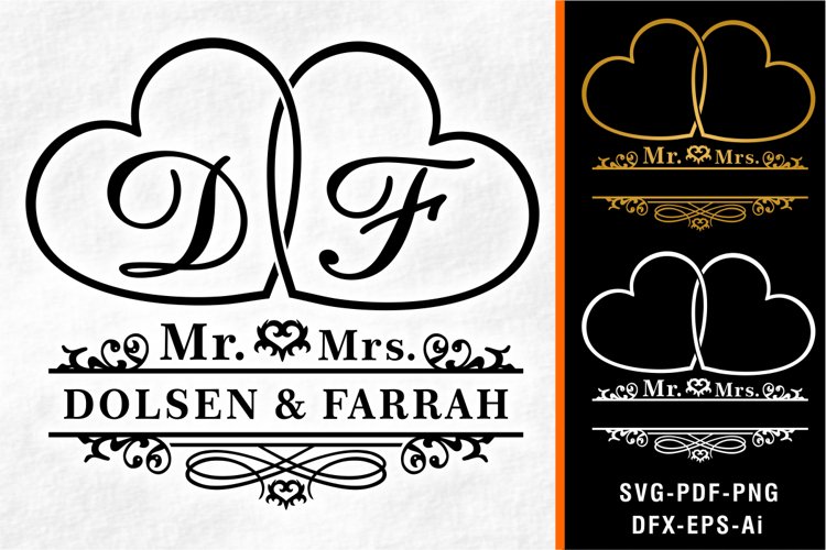 Wedding Svg, Mr and Mrs Monogram Svg, Heart Valentines Svg