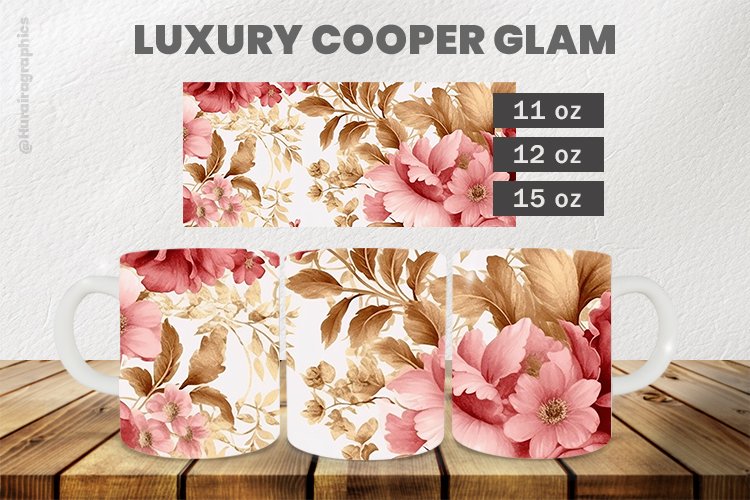 Luxury Cooper Glam Mug Wrap Sublimation |11oz, 12oz & 15oz