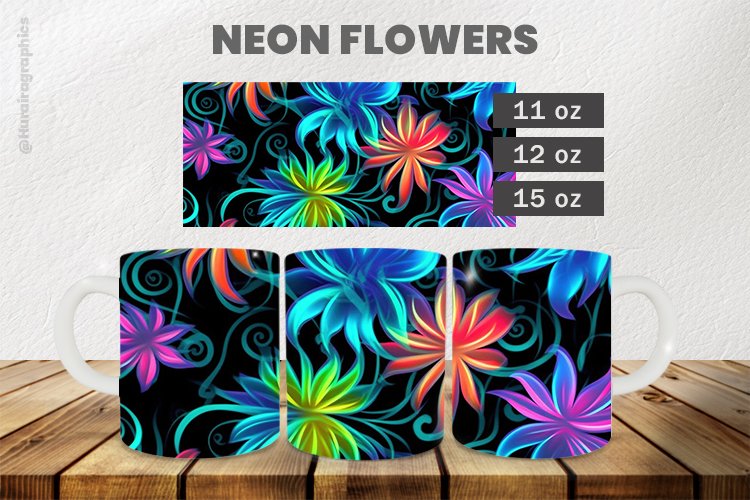 Neon Flowers Mug Wrap Sublimation |11oz, 12oz & 15oz