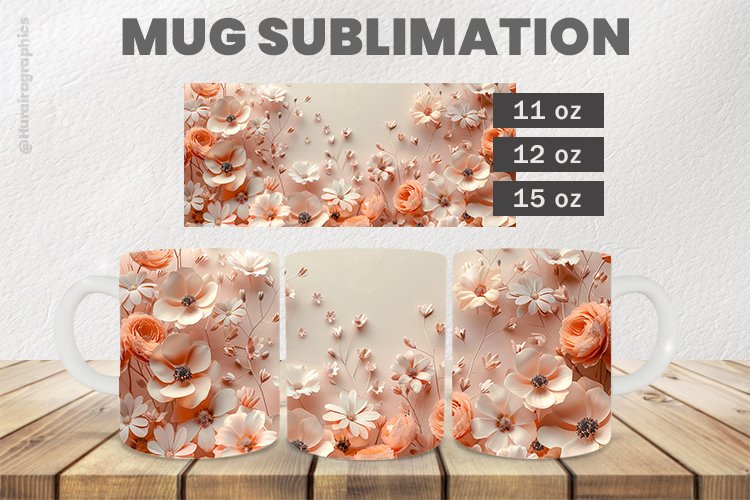 Peach Flowers Mug Wrap Sublimation |11oz, 12oz & (4264764)