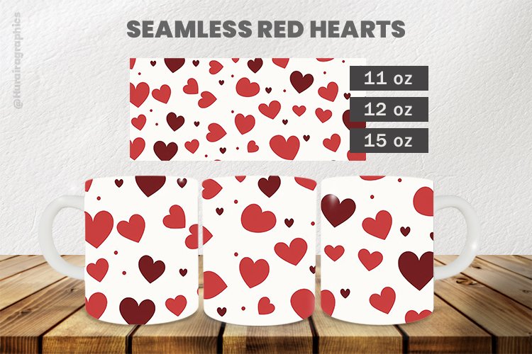 Seamless red hearts Mug Wrap Sublimation |11oz, 12oz & 15oz