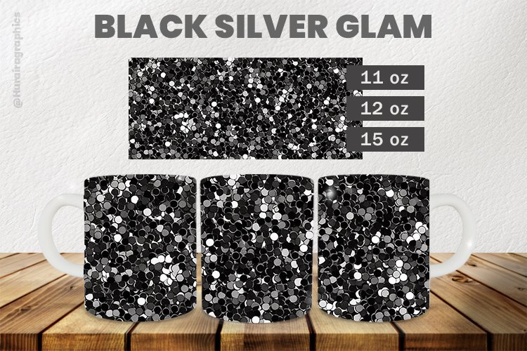 Black Silver Glam Mug Wrap Sublimation |11oz, 12oz & 15oz