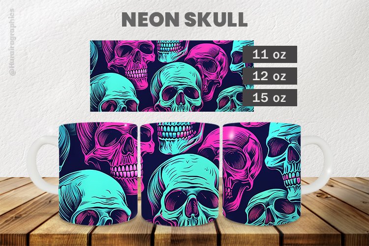 Neon Skull Mug Wrap Sublimation |11oz, 12oz & 15oz