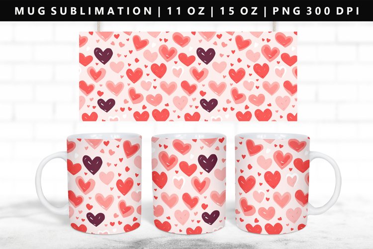 Heart 11oz, 15oz Mug Sublimation | Mug Wrap PNG (3161919)