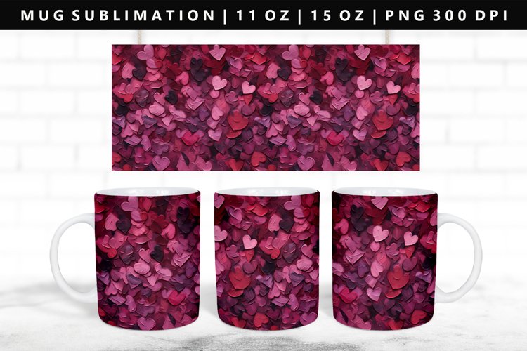 Heart 11oz, 15oz Mug Sublimation | Mug Wrap PNG (3158483)