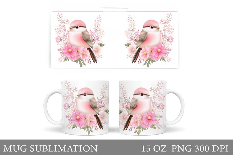 Cute Bird Mug Design. Bird Flowers Mug Sublimation (5227160)