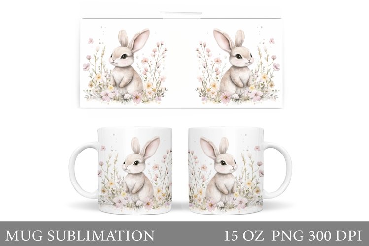 Cute Bunny Mug Wrap. Bunny Flowers Mug Design (5159486)