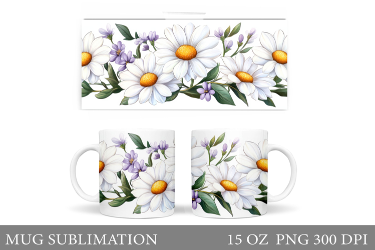 Daisy Flowers Mug Design. Flowers Mug Sublimation (5356676)