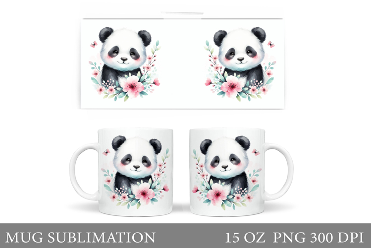 Cute Panda Mug Design. Panda Flowers Mug Wrap (5369268)