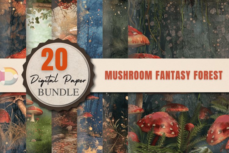 Mushroom Fantasy Forest Digital Paper Bundle