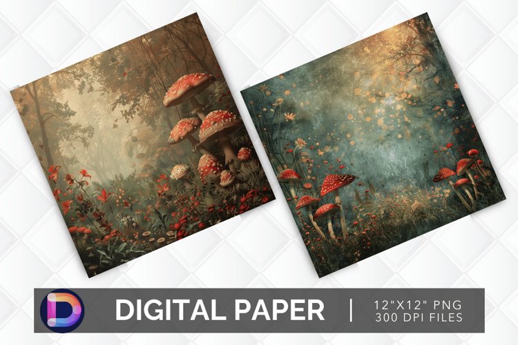 Mushroom Fantasy Forest Digital Paper