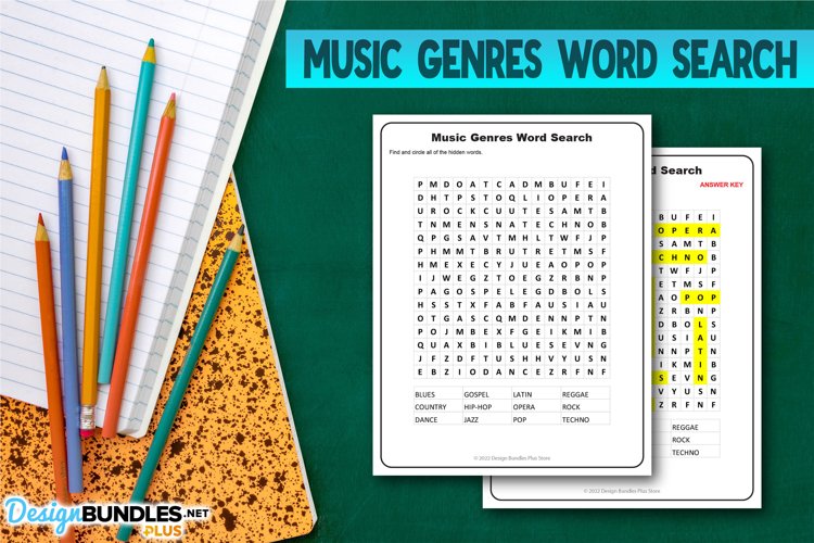 Music Genres Word Search Printable Worksheet