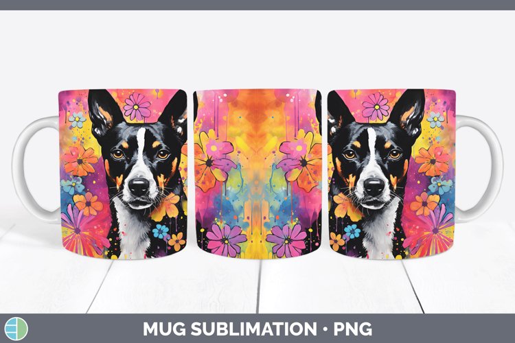 Neon Basenji Mug Wrap Sublimation Coffee Cup Designs