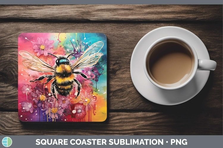 Neon Bee Square Coaster Sublimation Coaster Designs