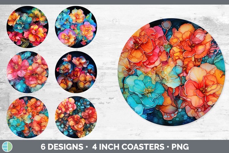 Neon Begonia Flowers Round Coaster | Bundle Coaster Designs