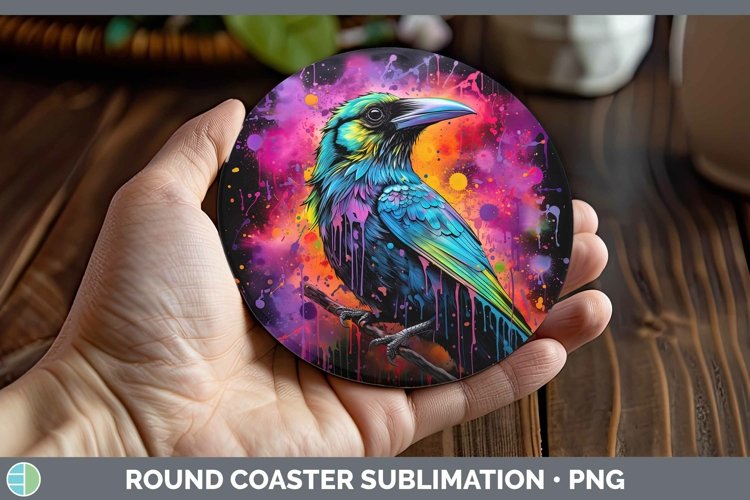 Neon Birds Crow Round Coaster Sublimation Coaster Designs