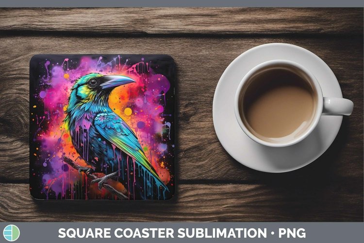 Neon Birds Crow Square Coaster Sublimation Coaster Designs