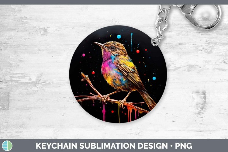 Neon Birds Wren Keychain Sublimation Keyring Designs
