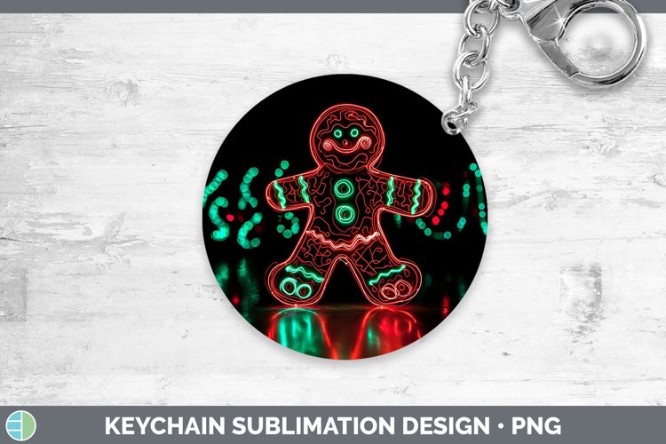 Neon Christmas Gingerbread Man Keychain Sublimation Keyring