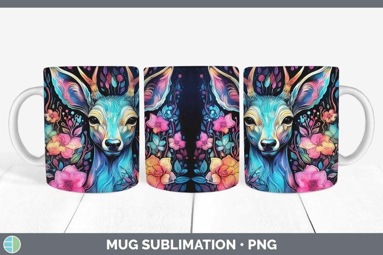 Neon Deer Mug Wrap Sublimation Coffee Cup Designs
