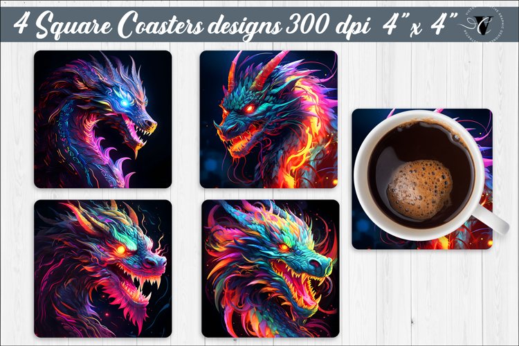 Square Coasters | Neon dragon sublimation (2868404)