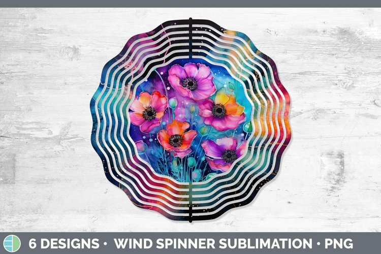 Neon Flowers Anemone Wind Spinner Sublimation Spinner Design