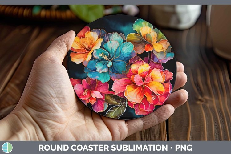 Neon Flowers Begonia Round Coaster Sublimation Coaster Desig
