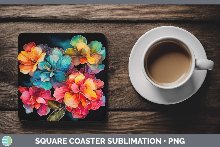 Neon Flowers Begonia Square Coaster Sublimation Coaster Desi