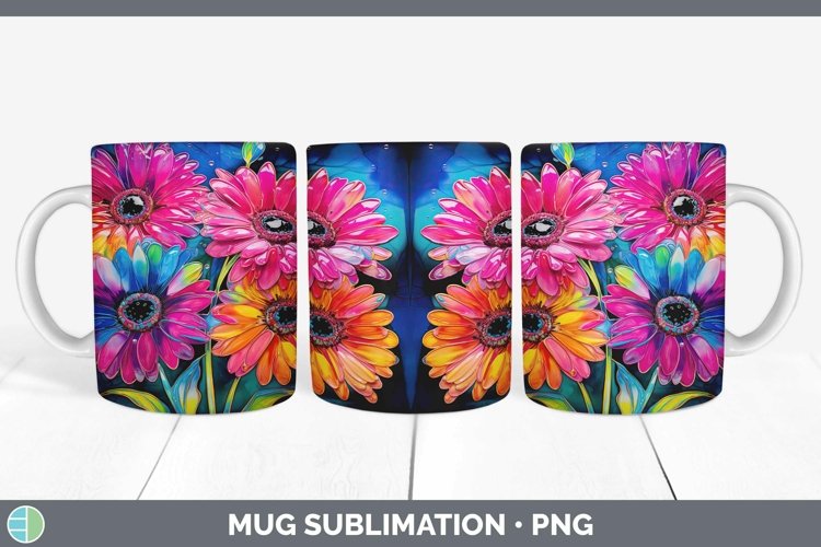 Neon Flowers Gerbera Daisy Mug Wrap Sublimation Coffee Cup D