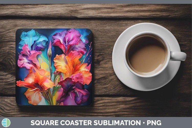 Neon Flowers Gladiolus Square Coaster Sublimation Coaster De