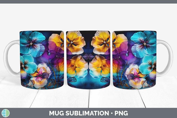 Neon Flowers Pansy Mug Wrap Sublimation Coffee Cup Designs