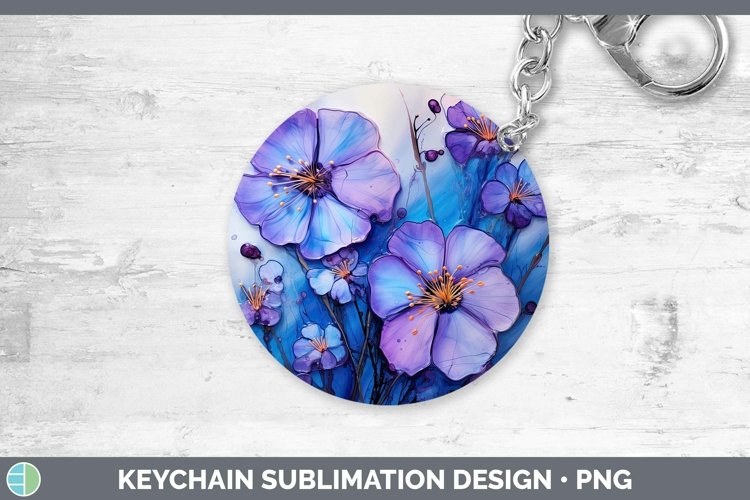 Neon Flowers Periwinkle Keychain Sublimation Keyring Designs