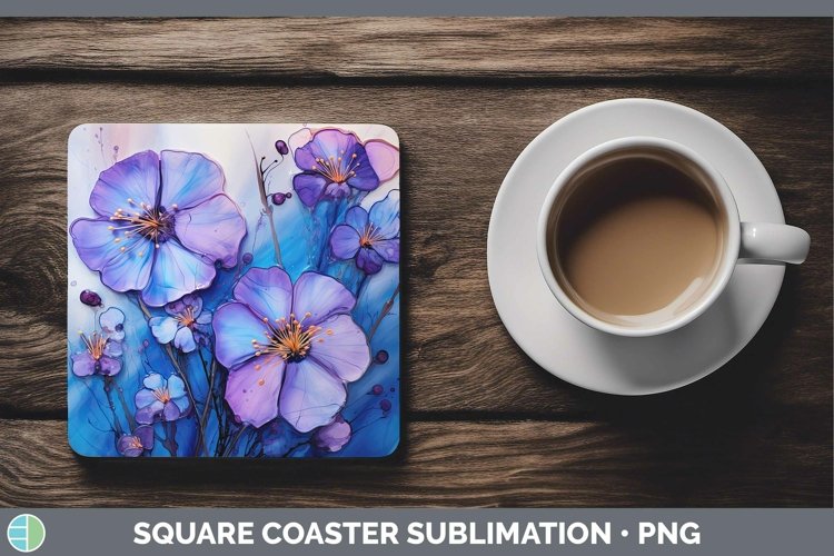 Neon Flowers Periwinkle Square Coaster Sublimation Coaster D