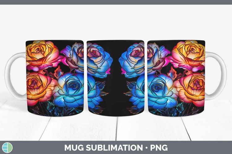 Neon Flowers Rose Mug Wrap Sublimation Coffee Cup Designs