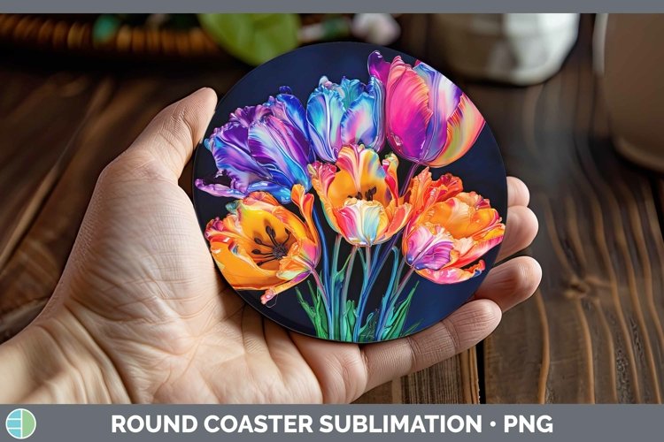 Neon Flowers Tulip Round Coaster Sublimation Coaster Designs